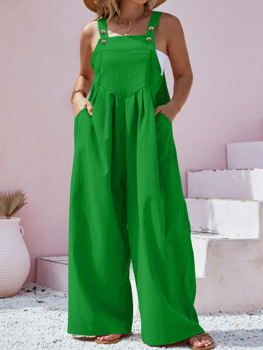 Square Neck Wide Leg Overall - Deb Shops