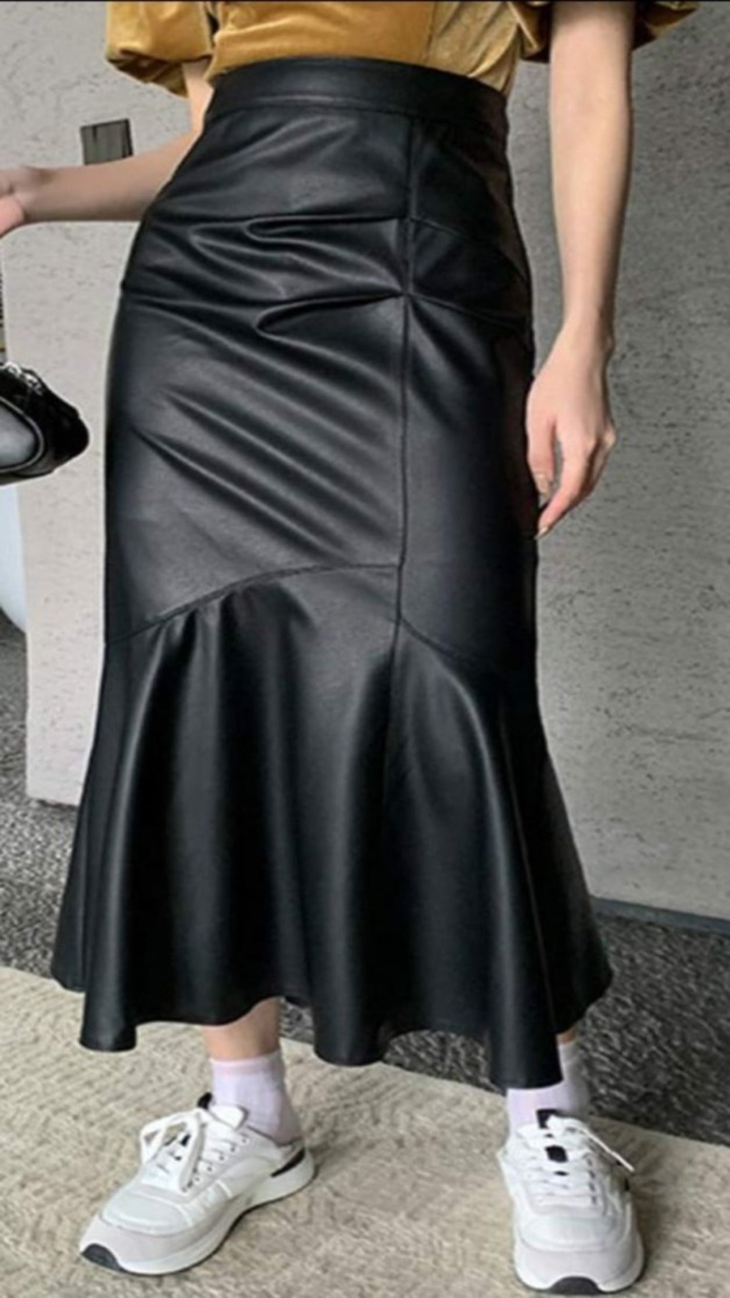 Leather Midi High Waist Ruffles Pleated Mermaid Skirt – Deb Shops