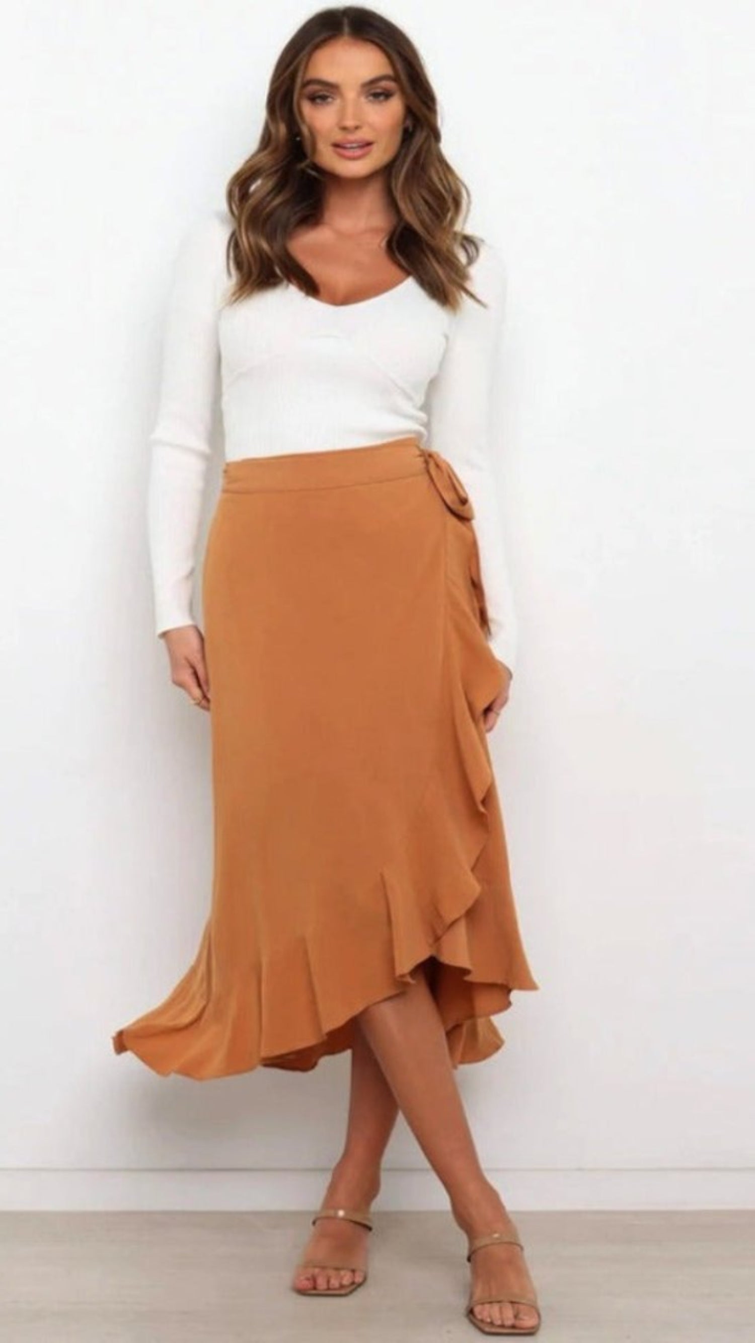 Summer Wrap Skirt High Waist Split Solid Ruffles - Deb Shops
