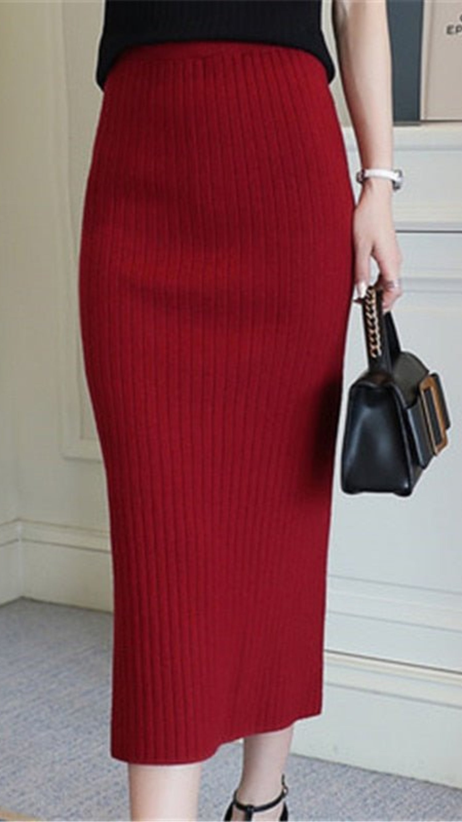 Woolen Long Midi Step Pencil Skirt - Deb Shops
